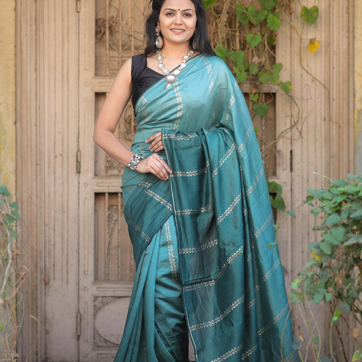 Blue Teal (1 Minute Ready To Wear Saree) – Deepa's boutique