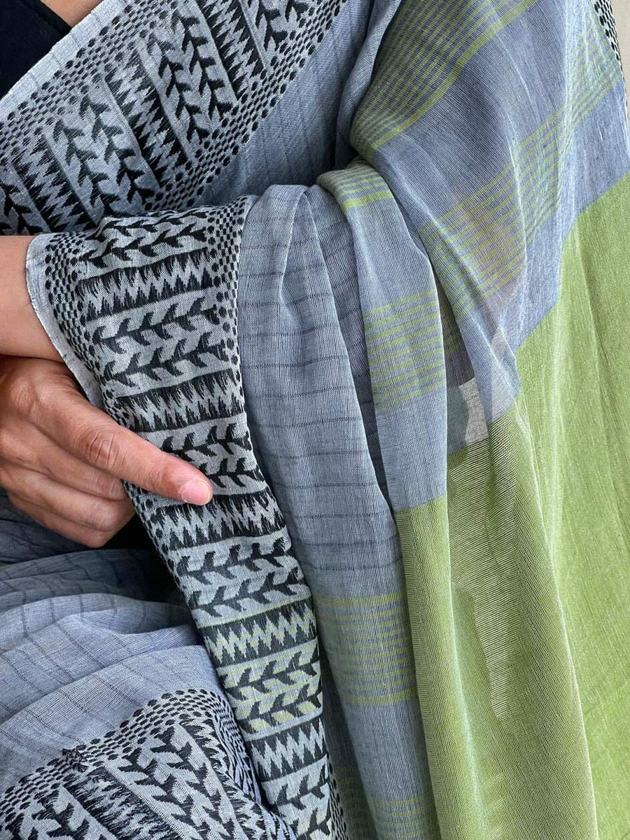 Grey and Green (Premium Khadi Handloom Cotton) – Deepa's boutique